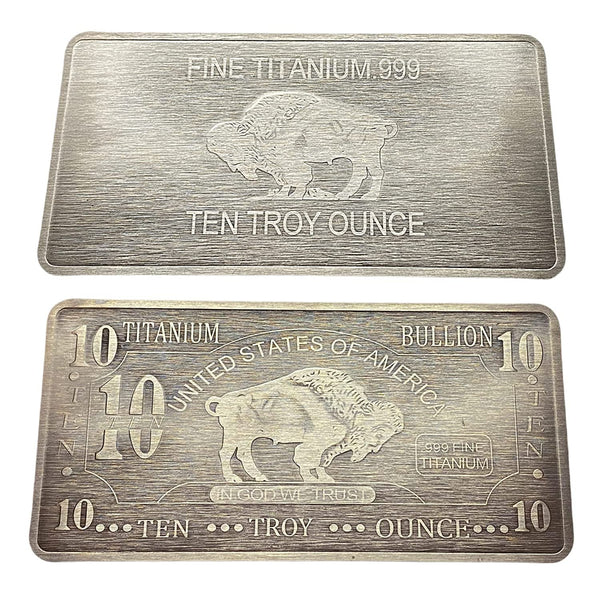 10 Ounce OZ 999 Fine Solid Titanium Precious Metal American Buffalo Ba ...